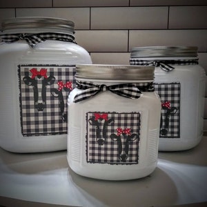 Rustic Farmhouse Kitchen Canisters/ Gloss Black and White Buffalo Plaid ...