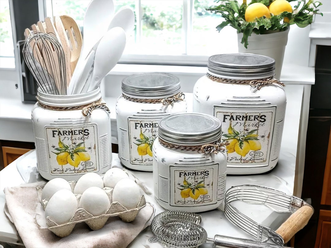 Lemon Kitchen Canister Storage Set Farmhouse Retro With Customizable ...