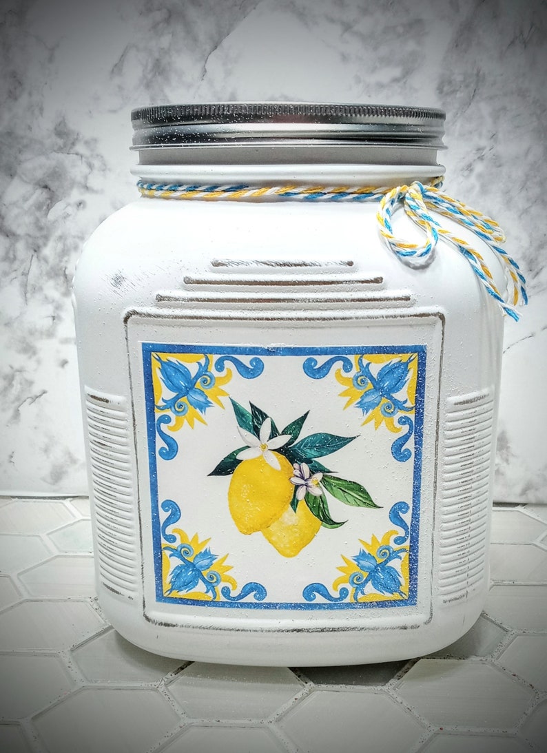 3-5 Piece Chinocerie Style Blue and Lemon Kitchen Canister - Etsy