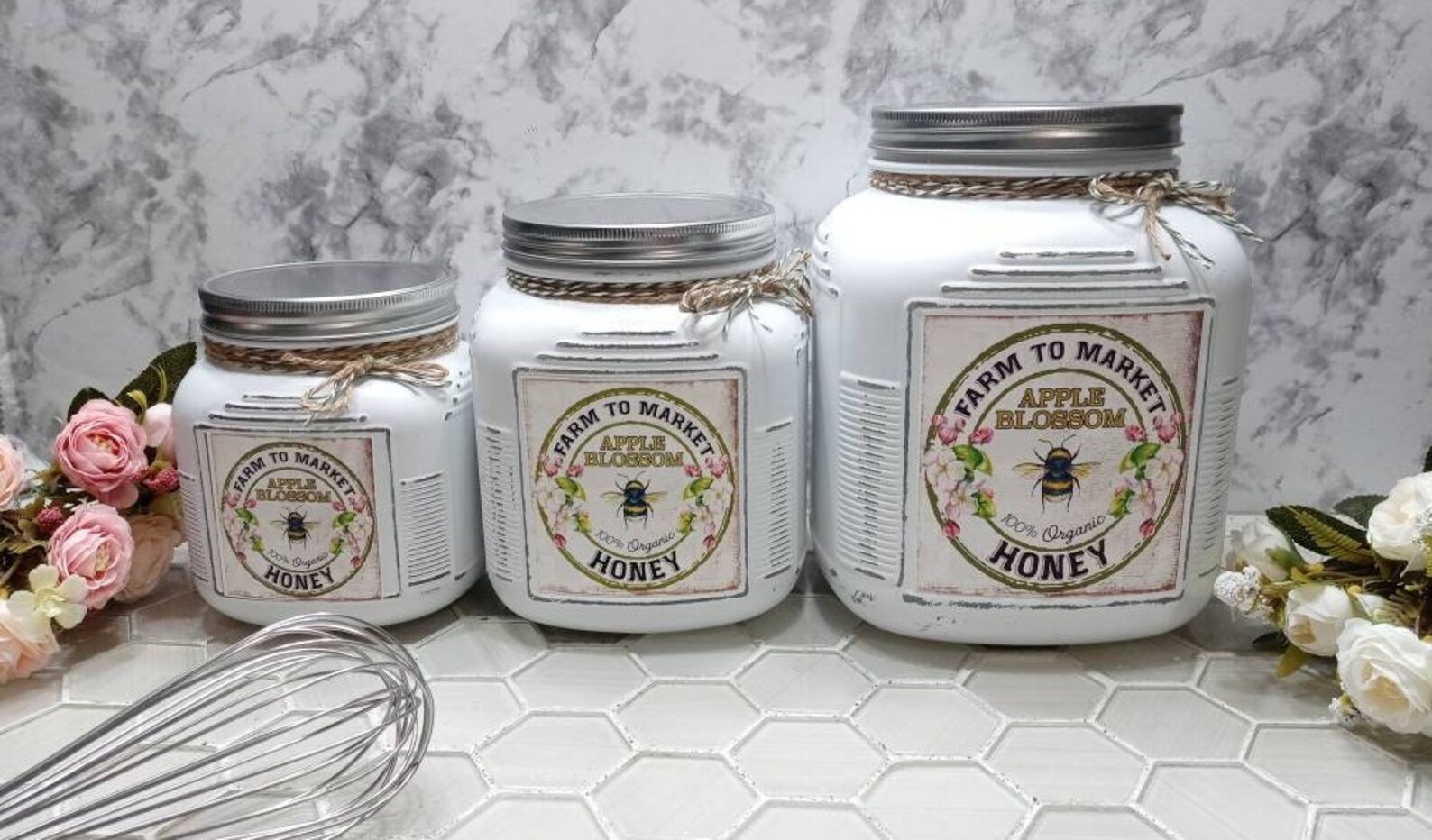 3 Piece Rustic Farmhouse Honey Bee Canister Set/cracker - Etsy