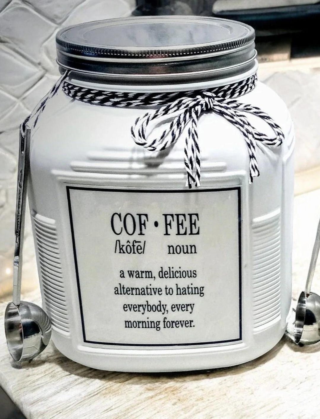 Vintage Style Coffee Storage Canister, Rustic White Kitchen Jar for ...