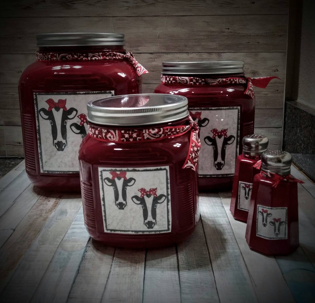 Farmhouse Buffalo Check Kitchen Canisters Set/red or White/ - Etsy