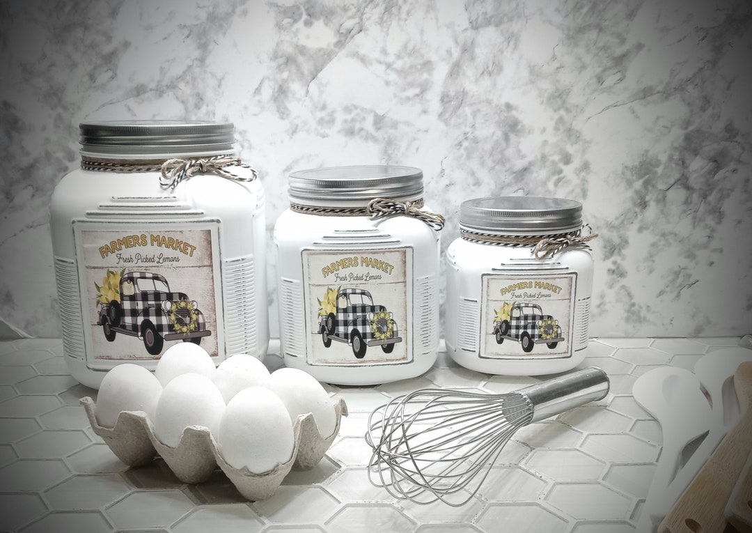 3 Piece Rustic Farmhouse Lemon Buffalo Check Truck Canister - Etsy
