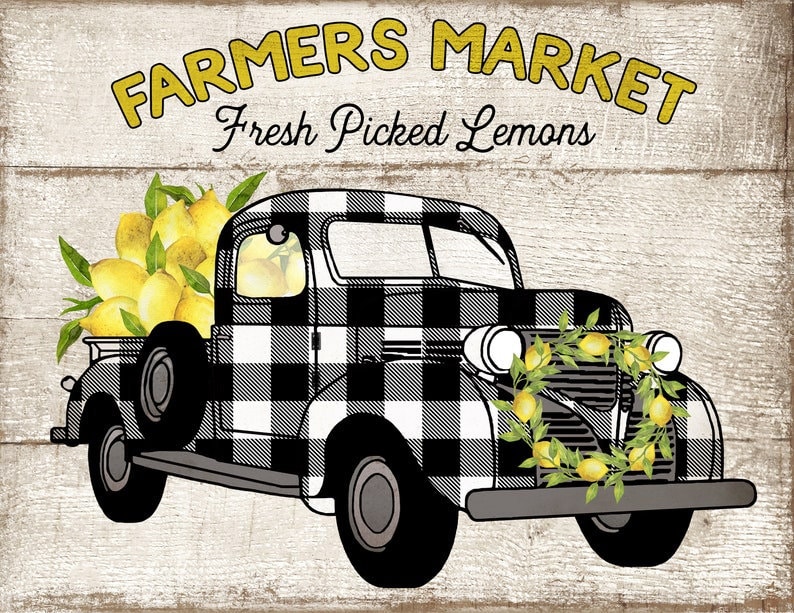 3 Piece Rustic Farmhouse Lemon Buffalo Check Truck Canister | Etsy