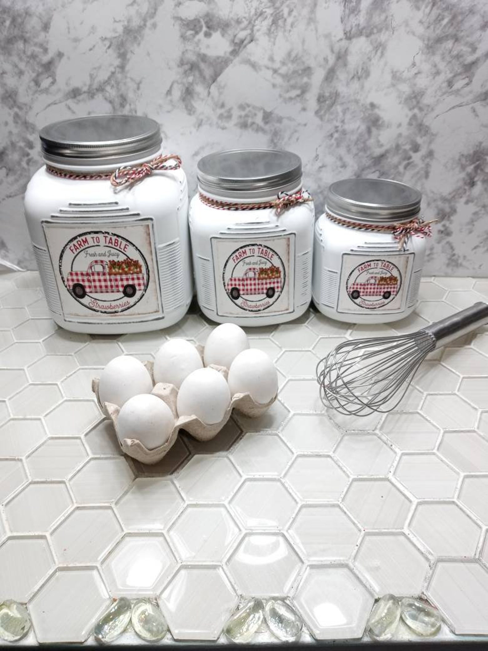 3 Piece Rustic Farmhouse Red Truck Canisters/cracker Jar - Etsy