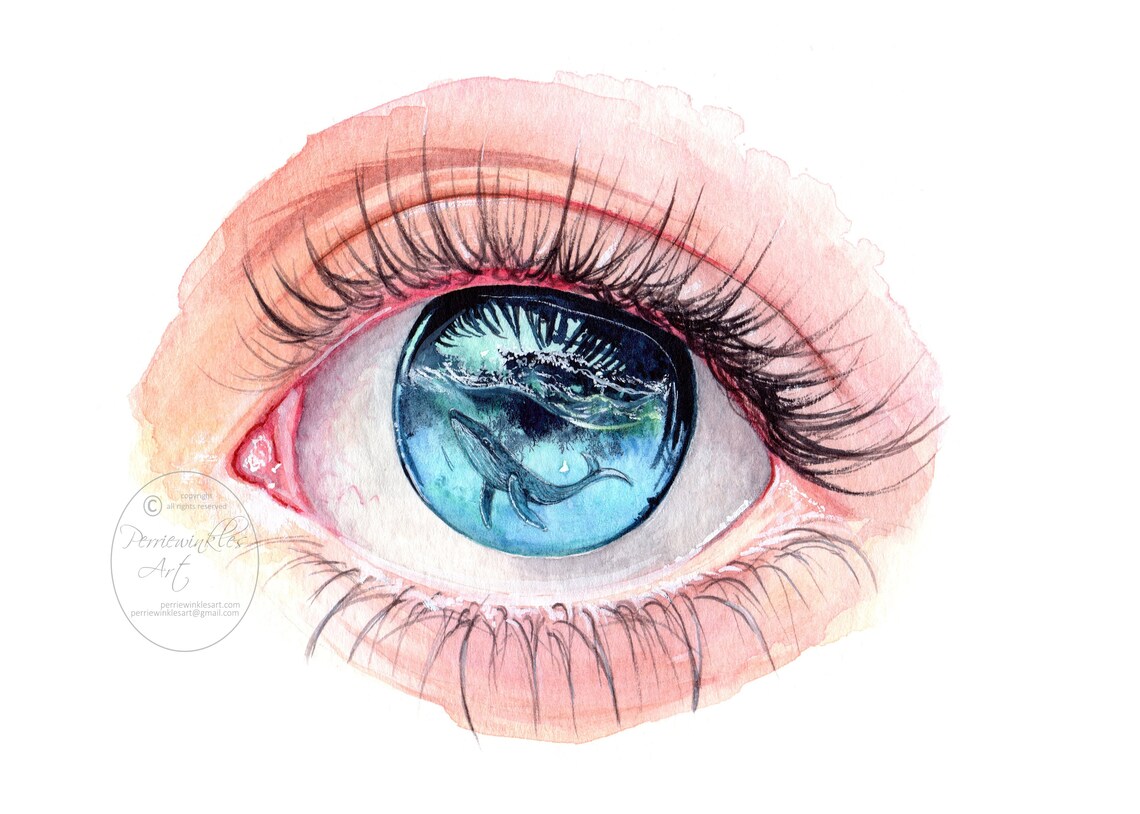Human Eye Whale Ocean Fantasy Surreal Drawing Painting Fantasy Cute ...