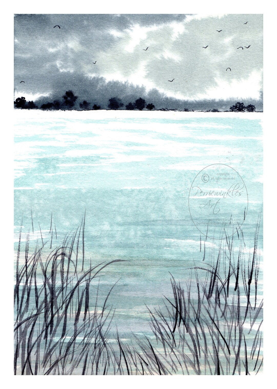 Watercolor Landscape Abstract Storm Sunset Tropical Seascape Ocean Gift ...