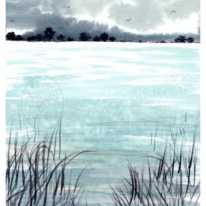 Watercolor Landscape Abstract Storm Sunset Tropical Seascape Ocean Gift ...