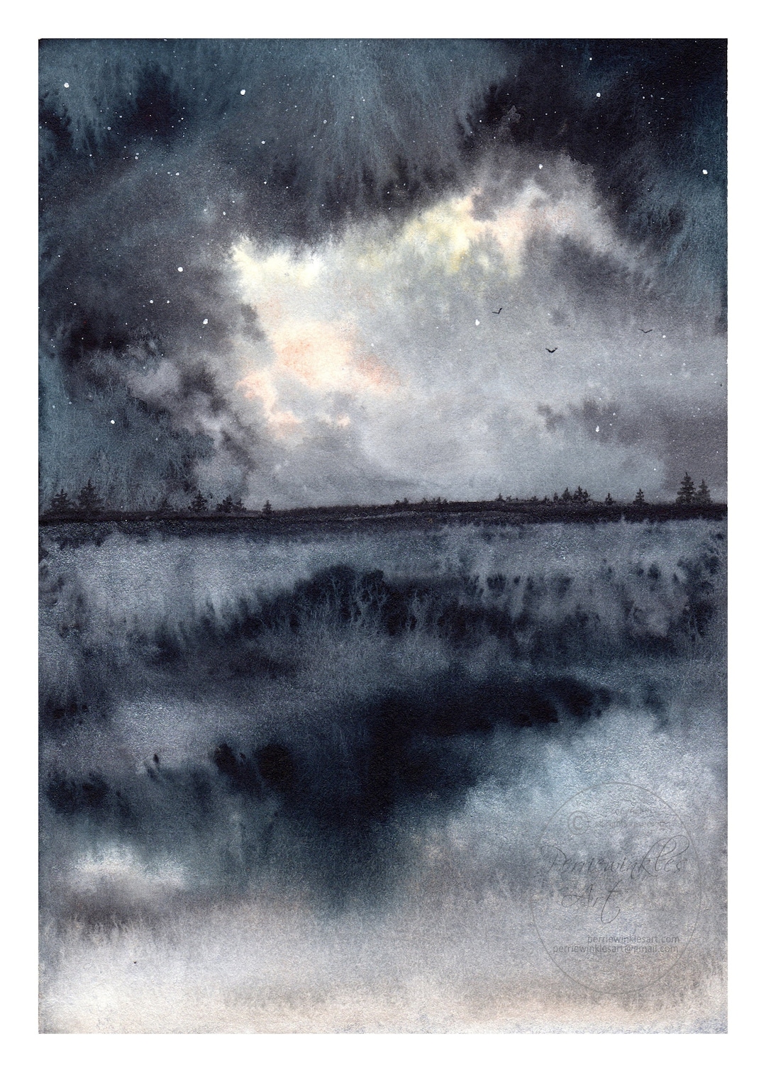 Watercolor Landscape Abstract Storm Sunset Tropical Seascape Ocean Gift ...