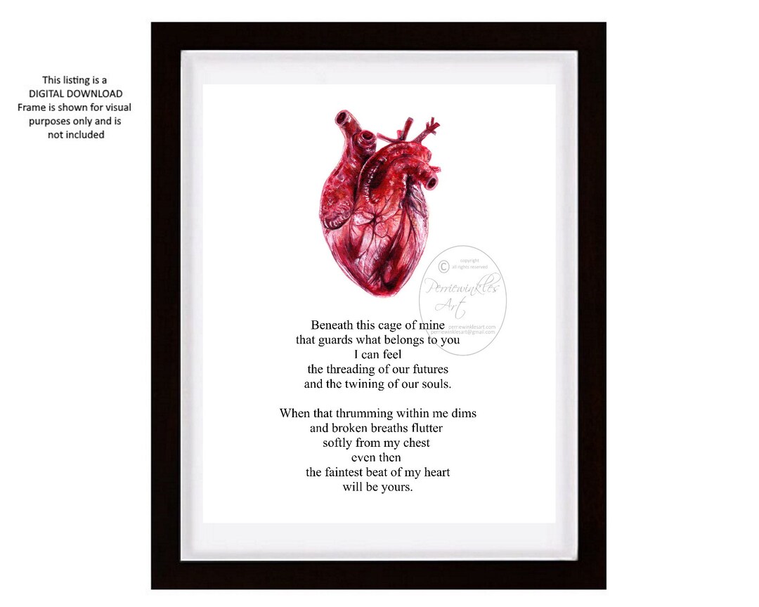 DIGITAL DOWNLOAD Anatomical Human Heart Love Poem Romantic Painting ...