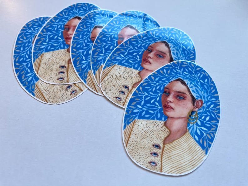 Weird Portrait Girl Sticker Vinyl Waterproof Art Surreal Unusual Ooak ...