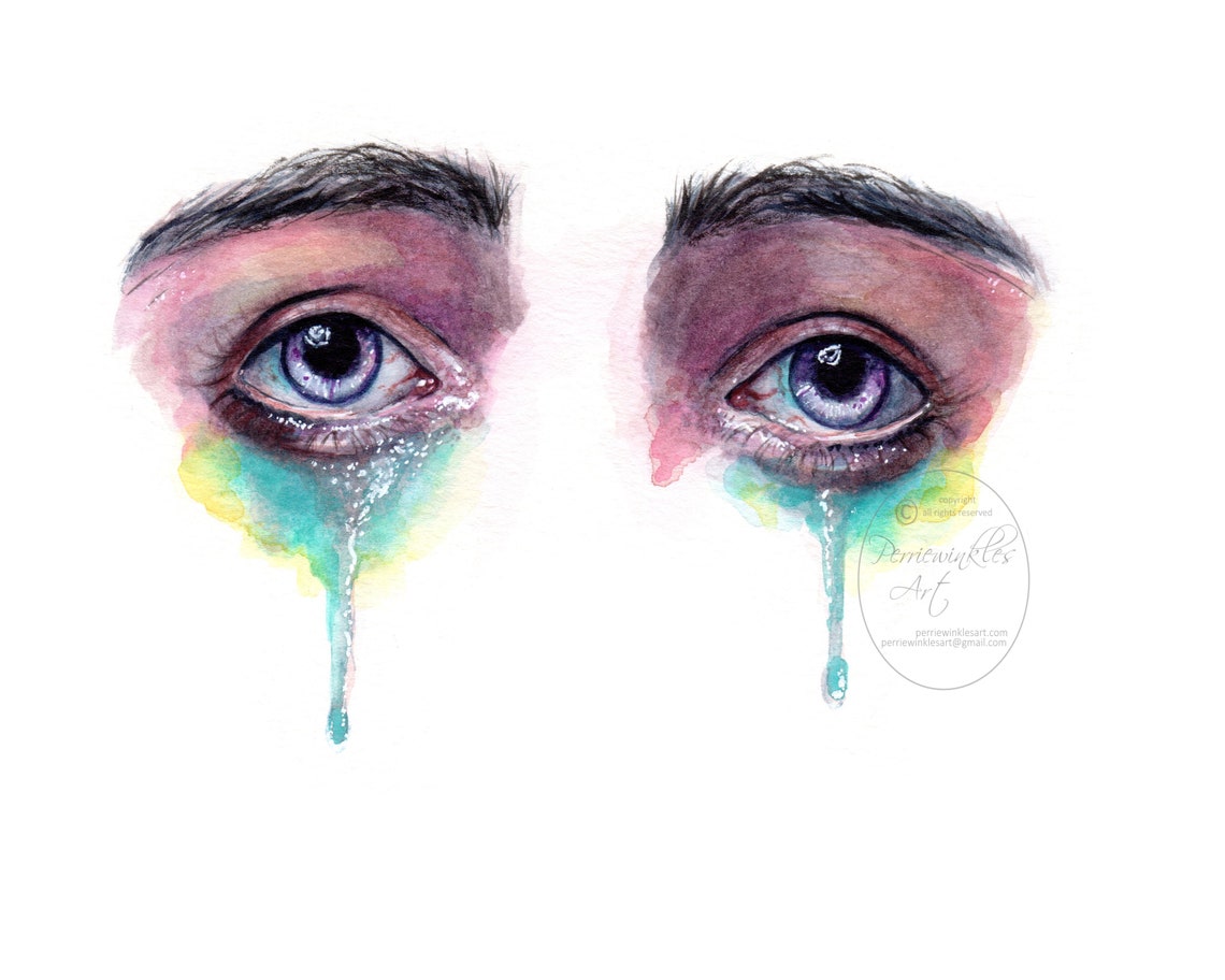 Human Eyes Drawing Painting Fantasy Sad Crying Dripping Tears Modern ...