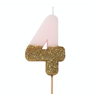 Pink Number FOUR Candle | 4TH Birthday PINK | Pink and Gold | Girl ...