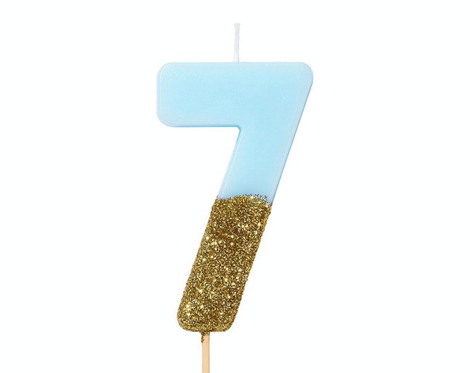 Number SEVEN Blue Candle 7TH Blue Birthday Blue and Gold - Etsy