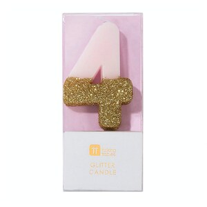 Pink Number FOUR Candle | 4TH Birthday PINK | Pink and Gold | Girl ...