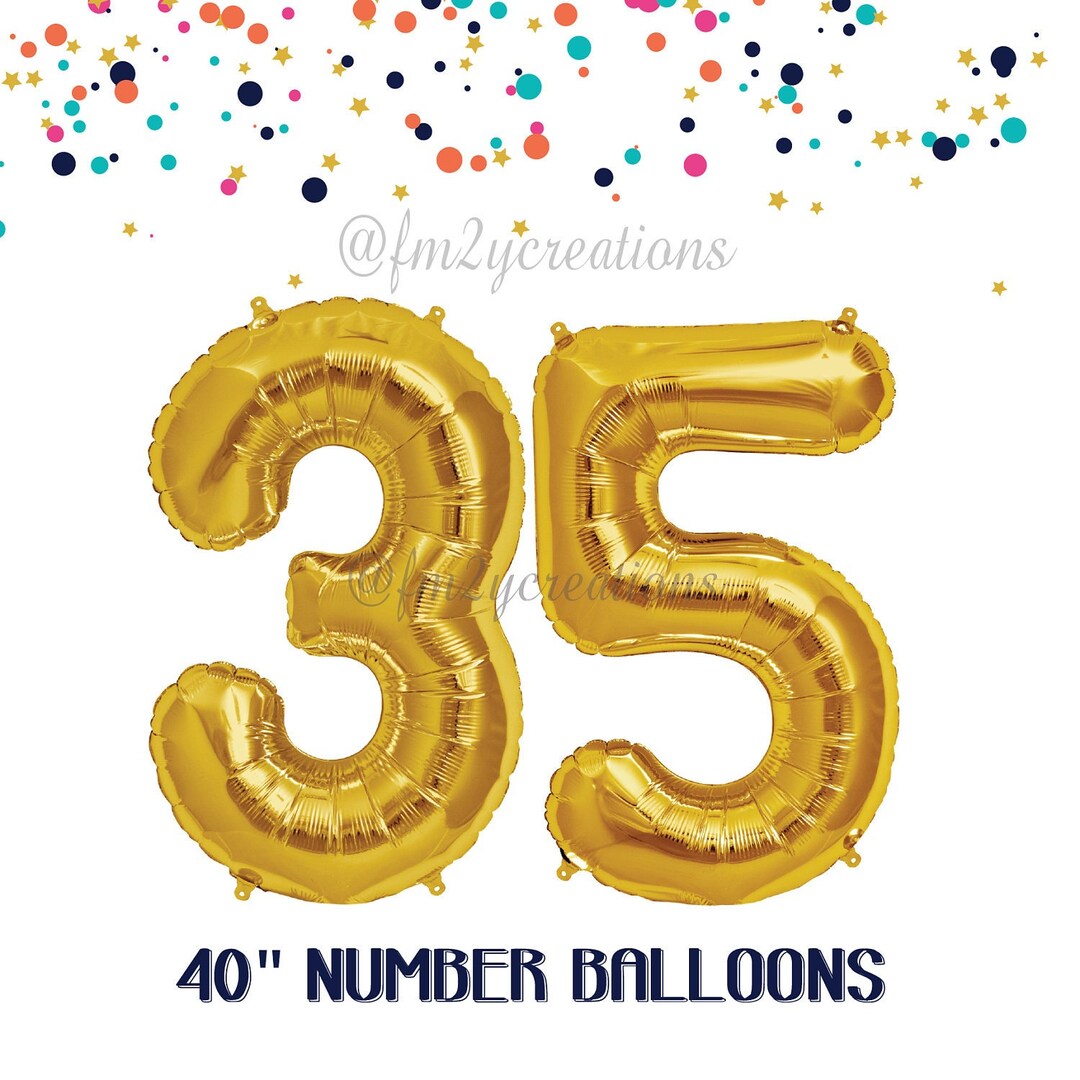 35th Birthday Party Decor | 35th Birthday Balloons | GOLD Number ...
