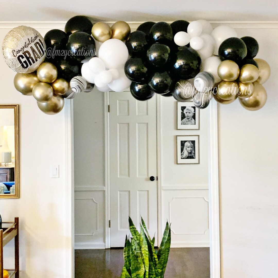 GRADUATION Party | Graduation Balloon Garland DIY | Black and Gold ...