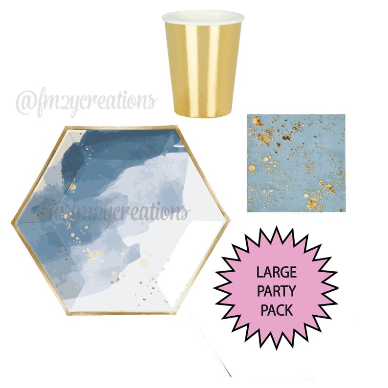 LARGE Blue and Gold Plates Birthday Paper Plates Blue and | Etsy