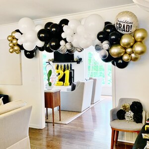 GRADUATION Party | Graduation Balloon Garland DIY | Black and Gold ...