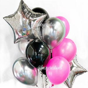 Rock Star Birthday Pink Silver Black Balloons, Pink and Black Party ...