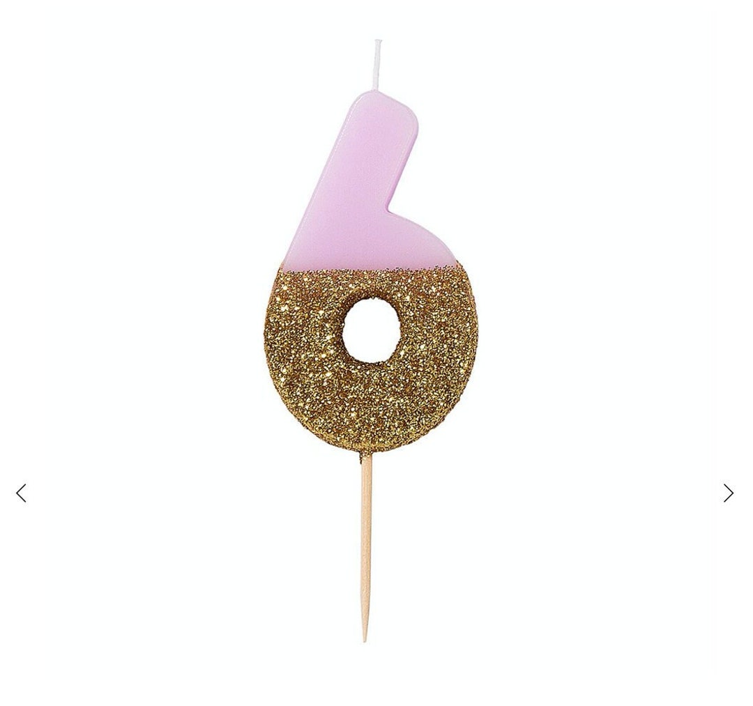 Number SIX Pink Candle | 6TH Birthday PINK | Pink and Gold | Girl SIXTH ...