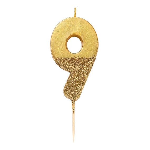 GOLD Number NINE Candle | 9TH Gold Birthday | GOLD 19th Birthday Candle ...