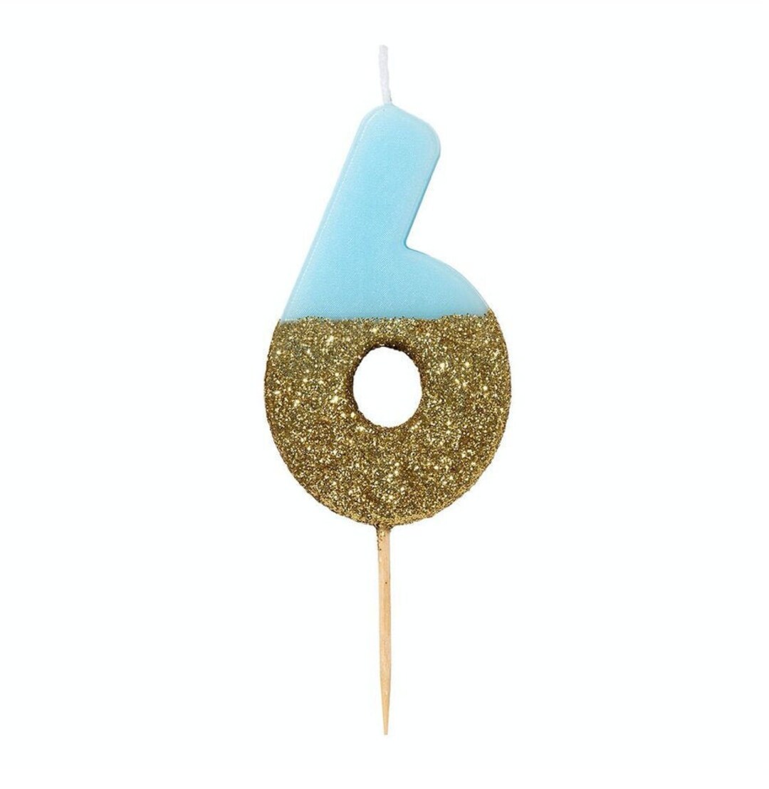 Number SIX Blue Candle | 6TH Birthday Blue | Blue and Gold | Girl SIXTH ...
