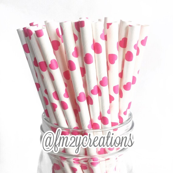 Valentines Day Straw | Pink Heart Paper Straw | Hot PINK Paper Straws ...