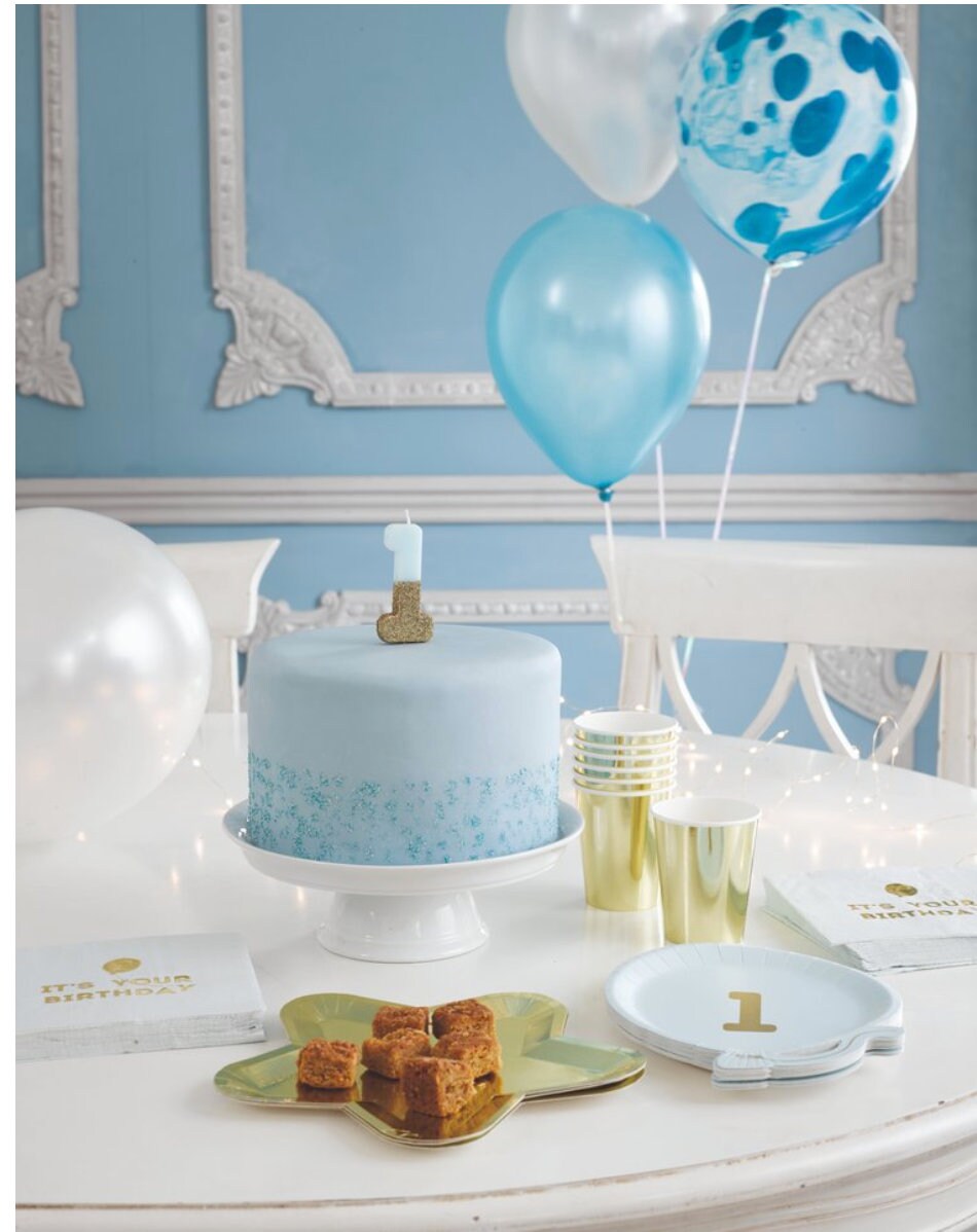 Number SIX Blue Candle 6TH Birthday Blue Blue and Gold | Etsy