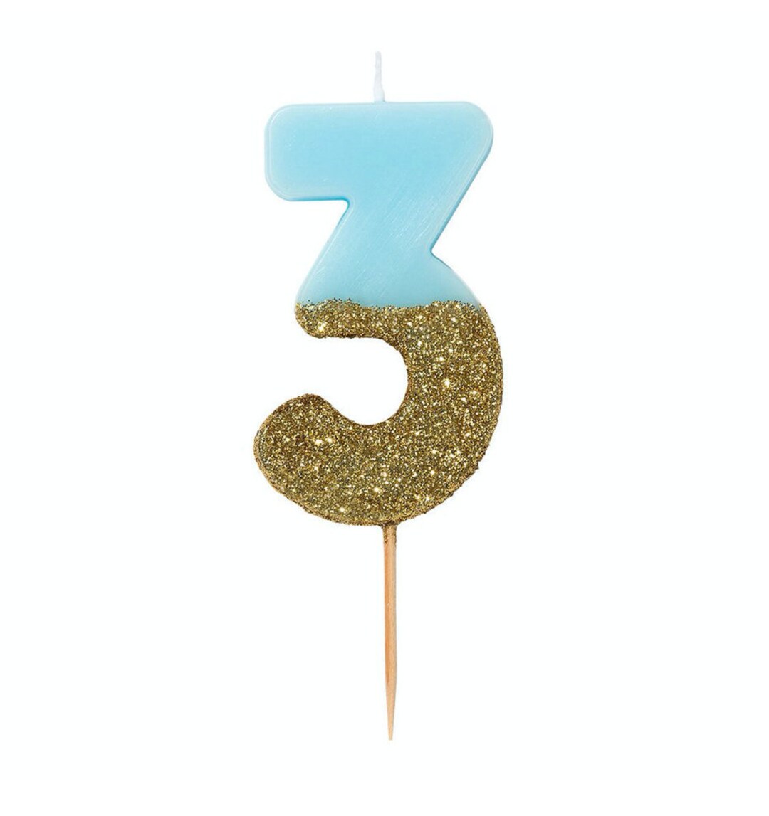 Number THREE Blue Candle | 3RD Birthday Blue and Gold | THIRD Blue ...