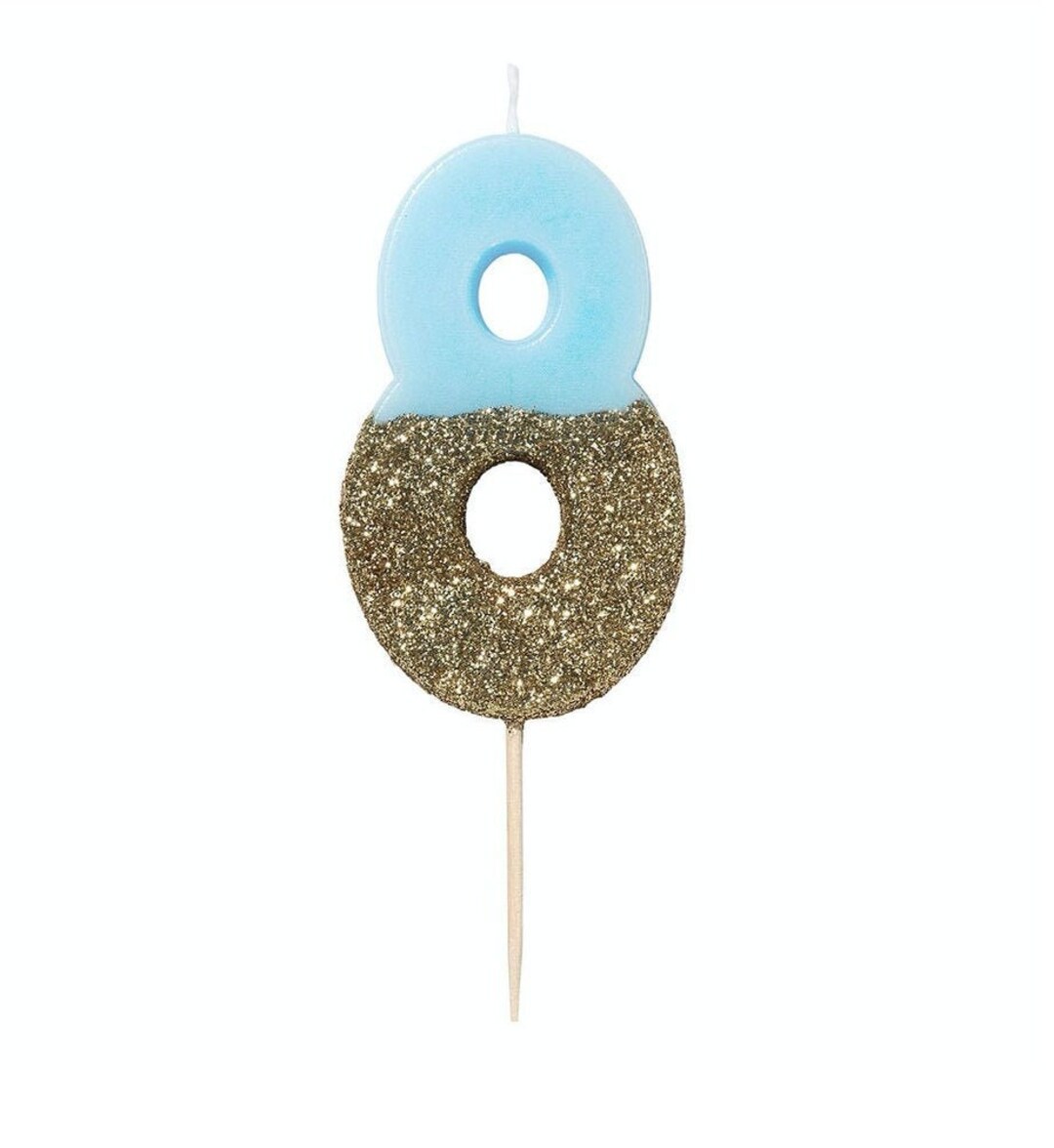 Number EIGHT Blue Candle 8TH Blue Birthday Blue and Gold Girl Eighth ...