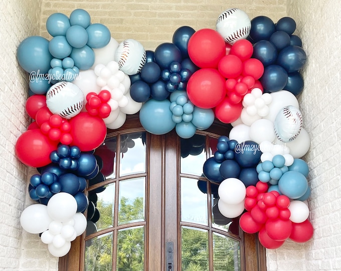 Baseball Birthday | Baseball Balloon Garland BLUE RED White DIY Boy ...