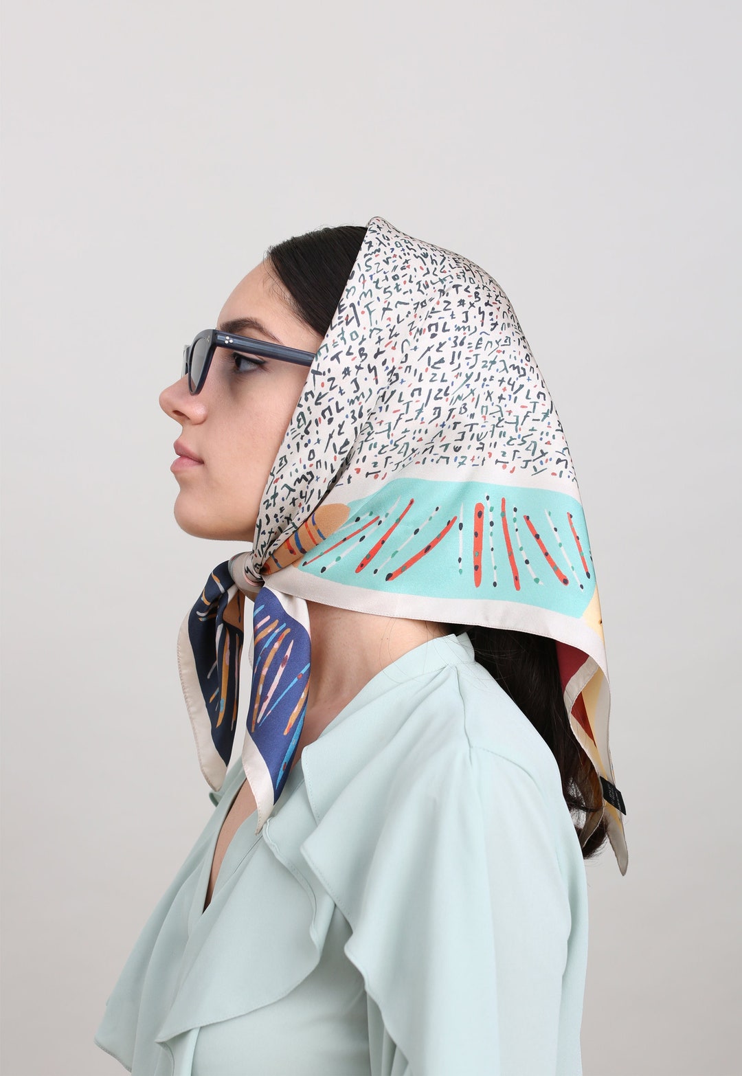 Printed Silk Head Scarf, Holiday Gift for Her, Small Square Elegant ...