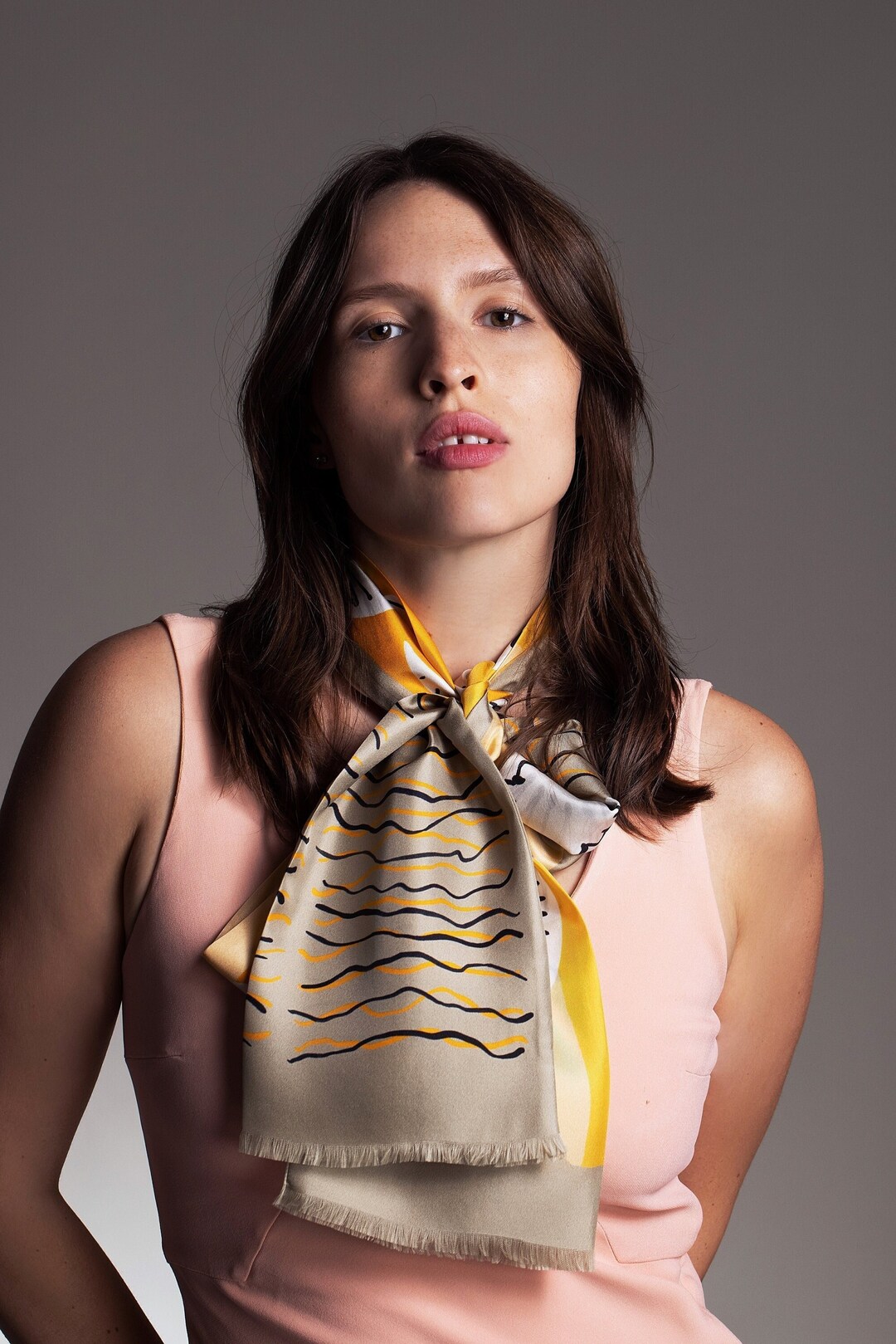 Long and Narrow Printed Silk Twill Scarf in Soft Colors, Elegant Scarf ...