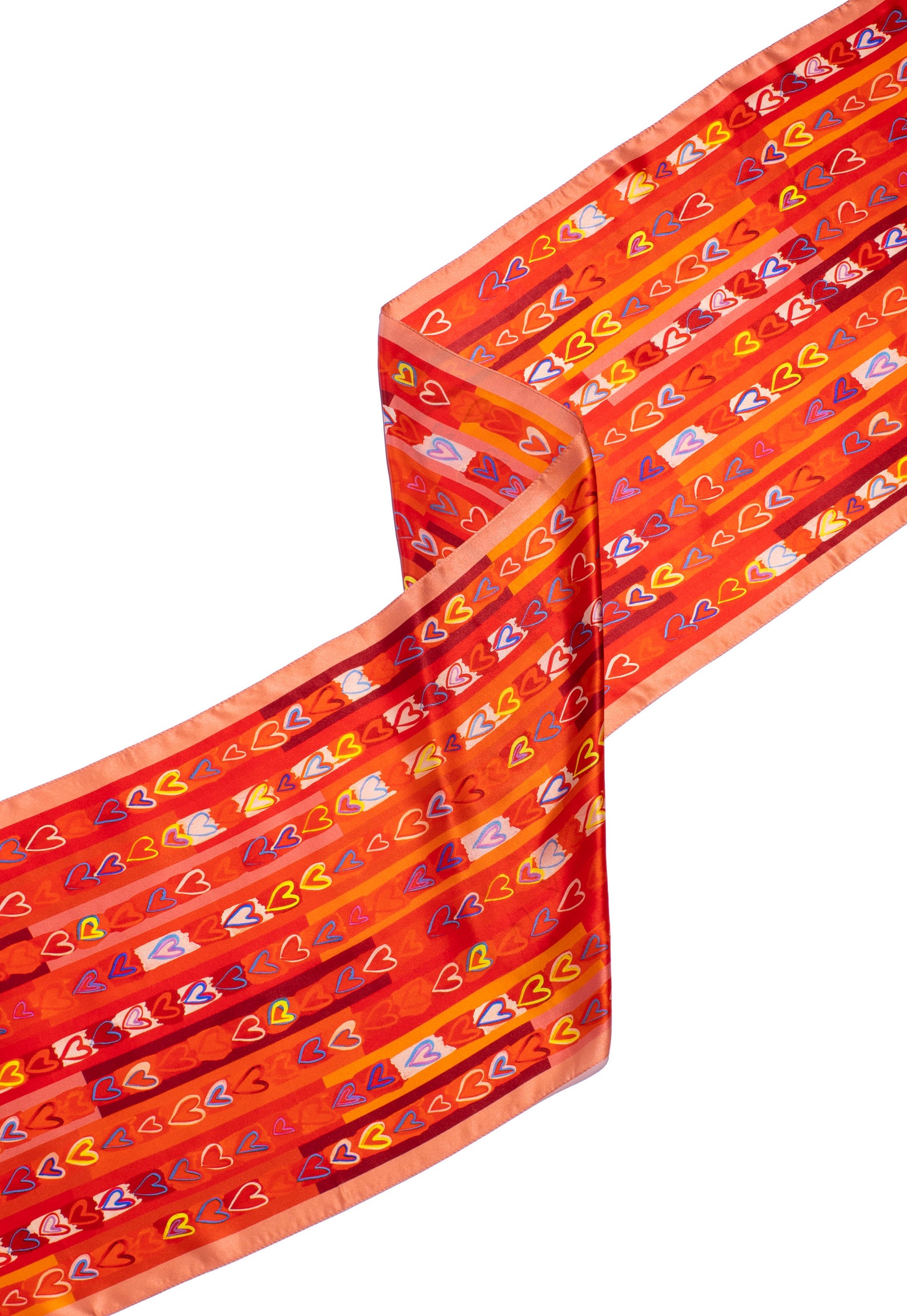 Red Printed Silk Scarf With Hearts, Made From Light and Airy Silk Satin ...