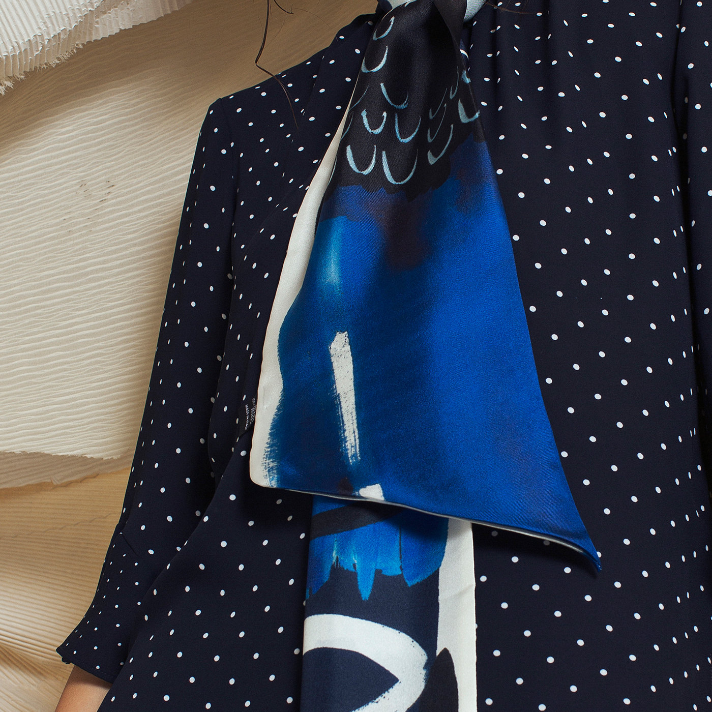 Blue Printed Scarf Double Sided Skinny Scarf Summer Elegant - Etsy