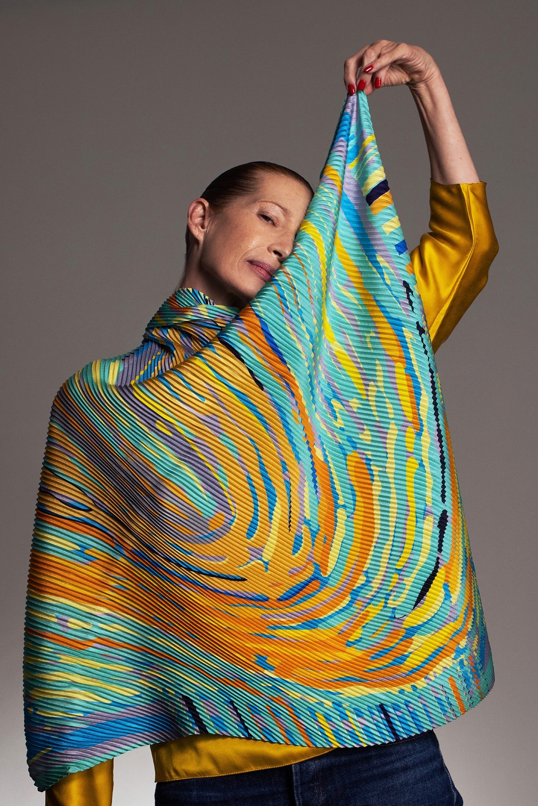 Pleated Printed Silk Twill Scarf, Plissé Diamond Shaped Luxury Designer ...