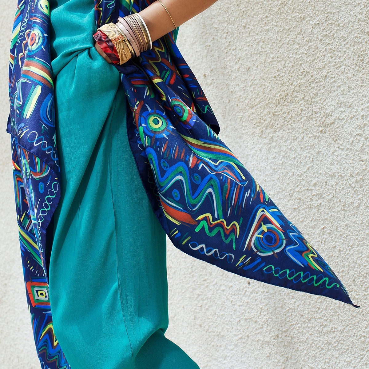Blue Printed Square Silk Twill Scarf - Etsy