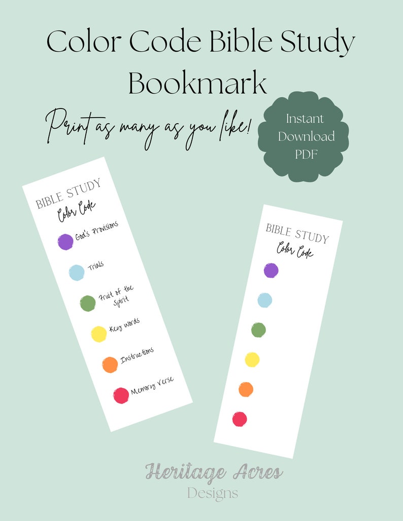 Printable Bible Color Code Bookmarks 5 PDF Printable Bookmark Options ...
