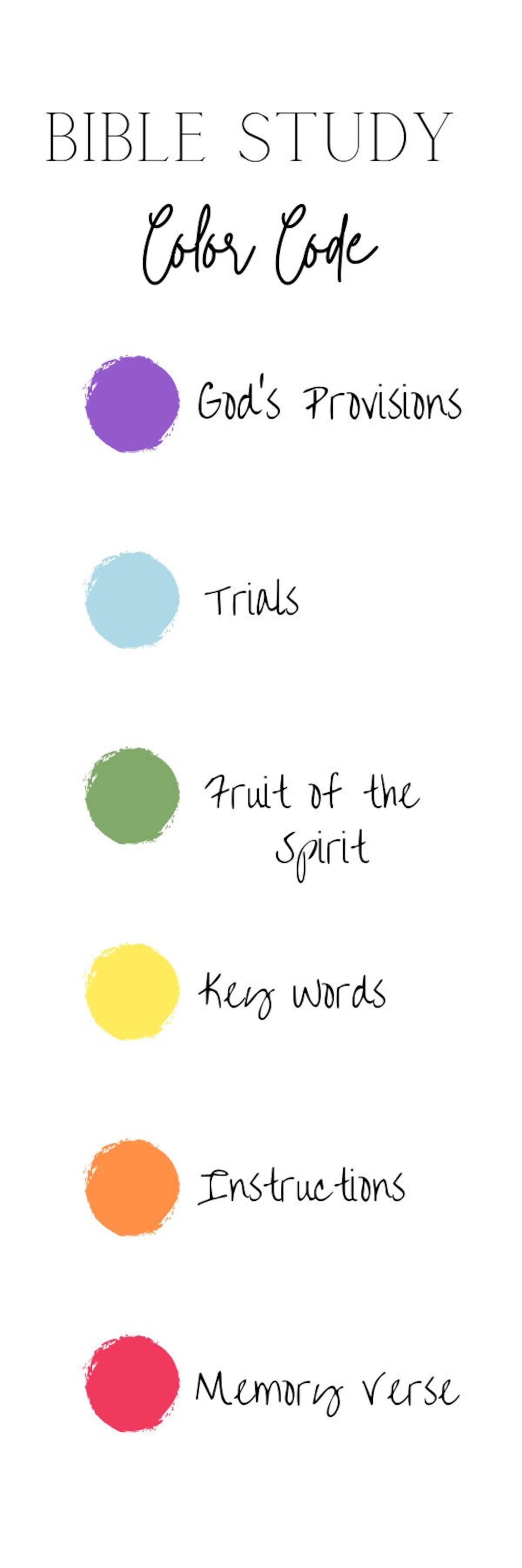 Printable Bible Color Code Bookmarks 5 PDF Printable Bookmark Options Bible Study Organization ...