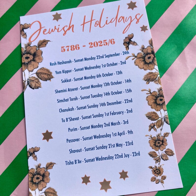 Jewish Calendar 2025 - 2026 5786, Jewish Holidays, Jewish Home Decor ...