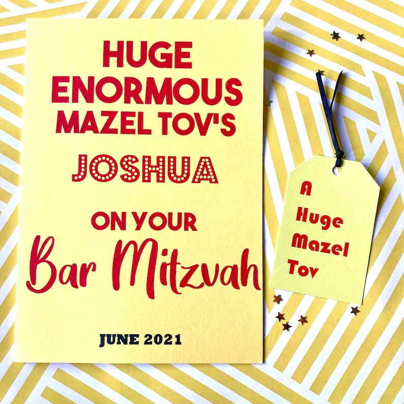 A Huge Mazel Tov Gift Tag in Pink or Yellow. Bat Mitzvah Gift Tag, Bar ...