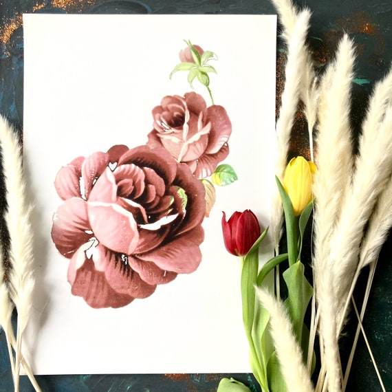Dusky pink Roses romantic floral Art Print | Etsy