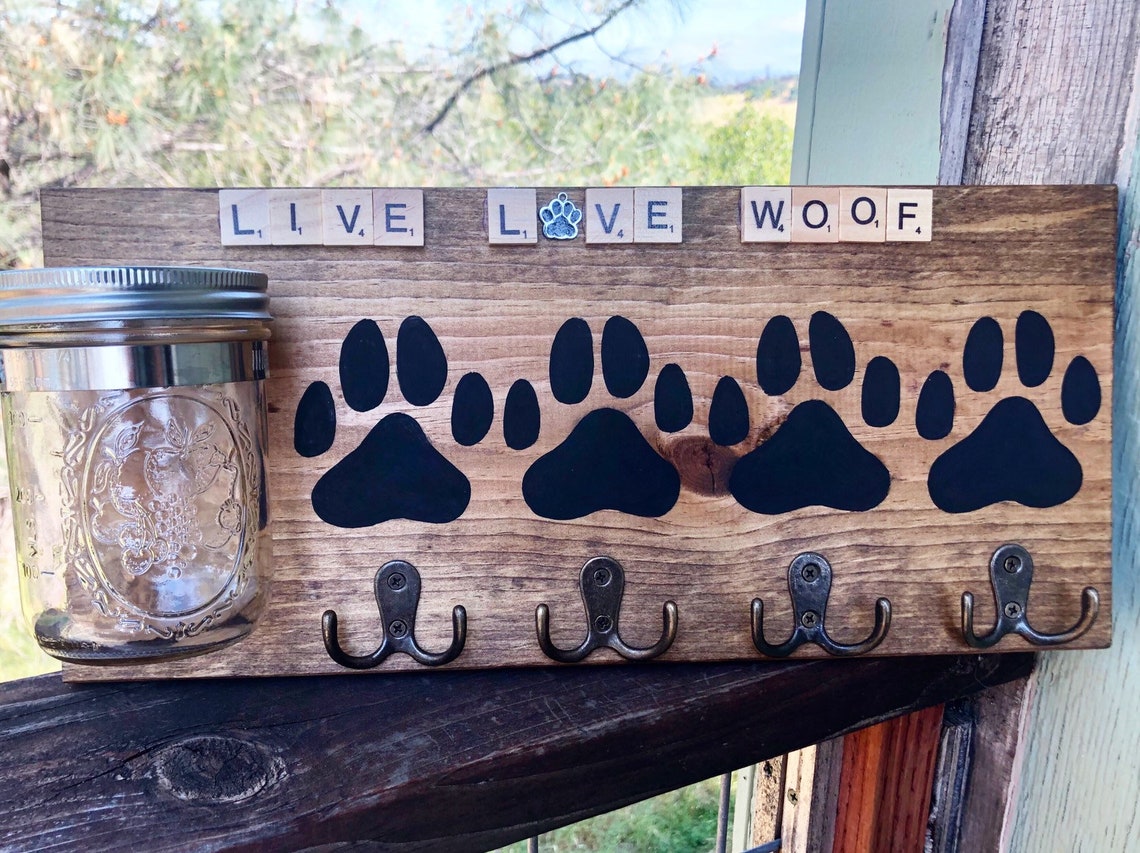 Dog Leash Rack Mason Jar Treat Holder Plaque Decor Rustic - Etsy