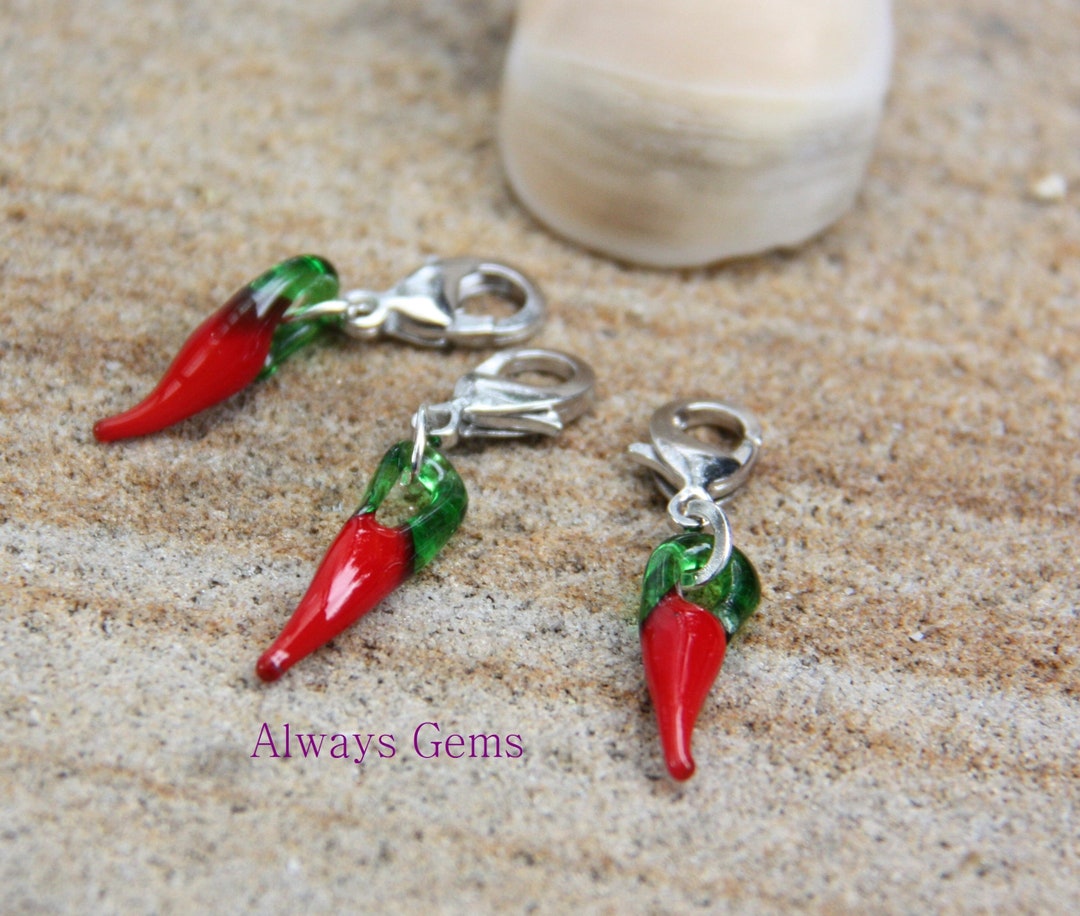 One Lampwork Red Hot Chili Pepper Clip on Charm, Zipper Pull Charm ...