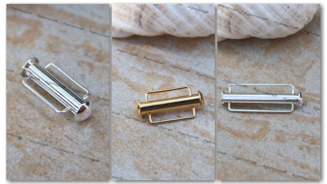 The Beadsmith Silver or Gold Plated Slide Bar Clasp With Lock 21.5mm or ...