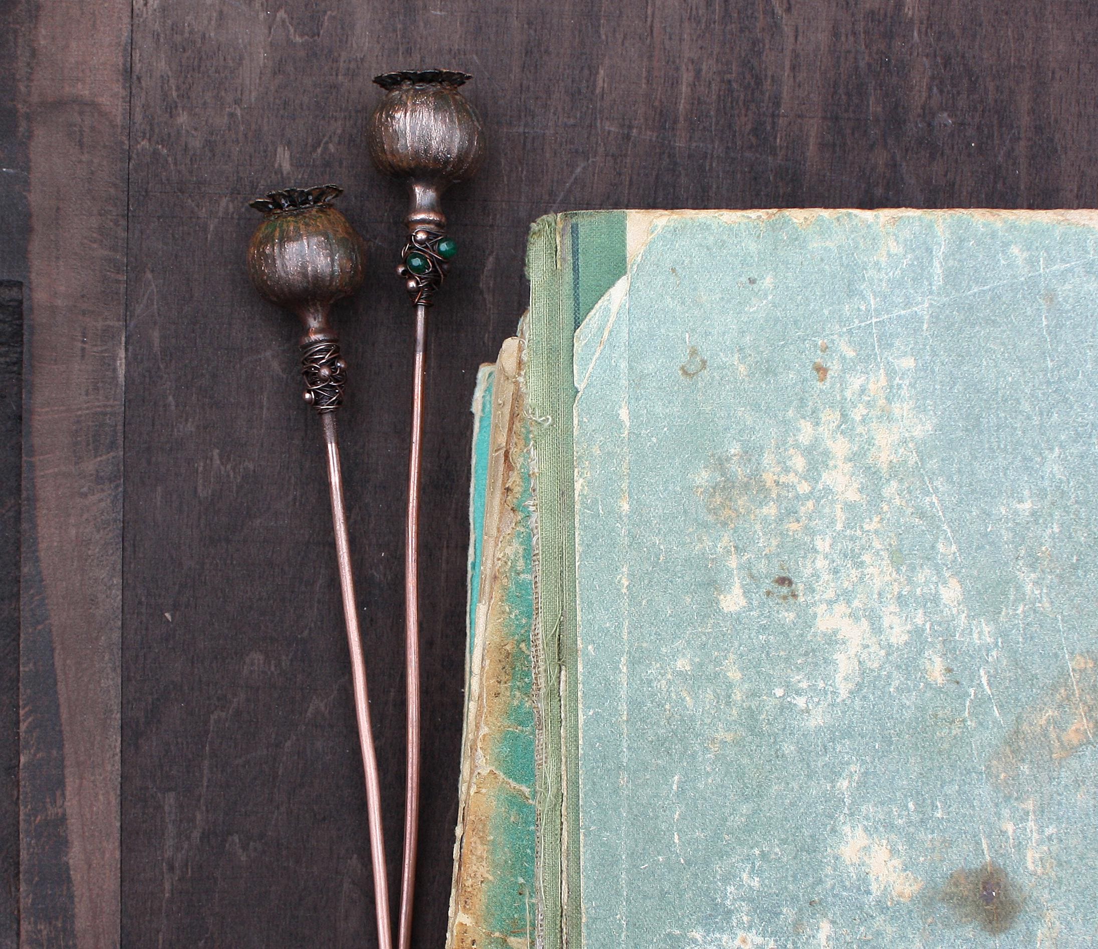 Nature Lover Hair Pin Stick, Poppy Pod Hair Sticks, Poppies Messy Bunny ...