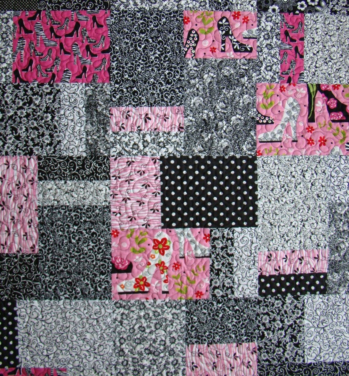 Modern Trendy Black White & Pink Patchwork Baby Toddler Quilt | Etsy