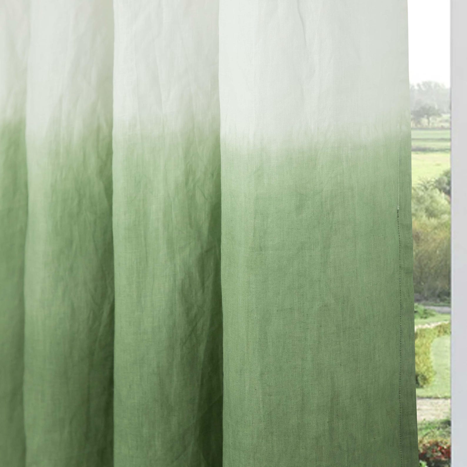 Olive Green Ombre Linen Curtain, Handmade Linen Curtain, Custom Made ...