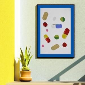 Dancing Pills Wall Art, Colorful Medication Art, Happy Pills Wall Decor ...
